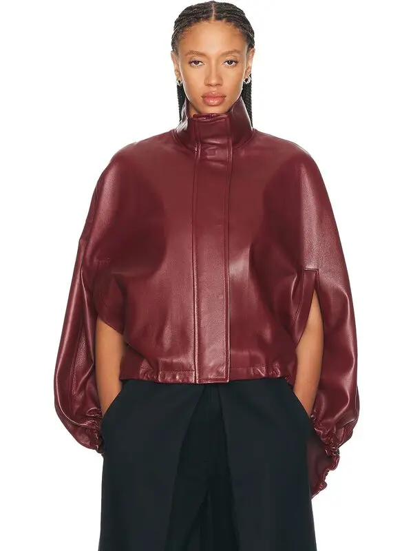 Balenciaga Short Cape In Leather - Burgundy