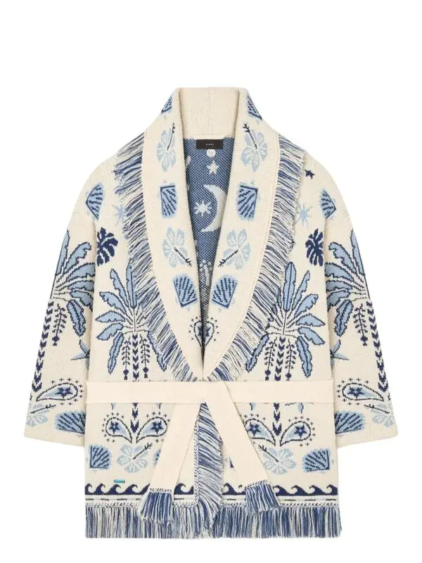 Alanui Echoes Of The Island Cardigan With Tassel Details - Chalk Light Blue