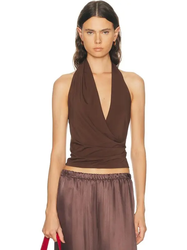 EAVES Thea Halterneck Top - Chocolate Brown