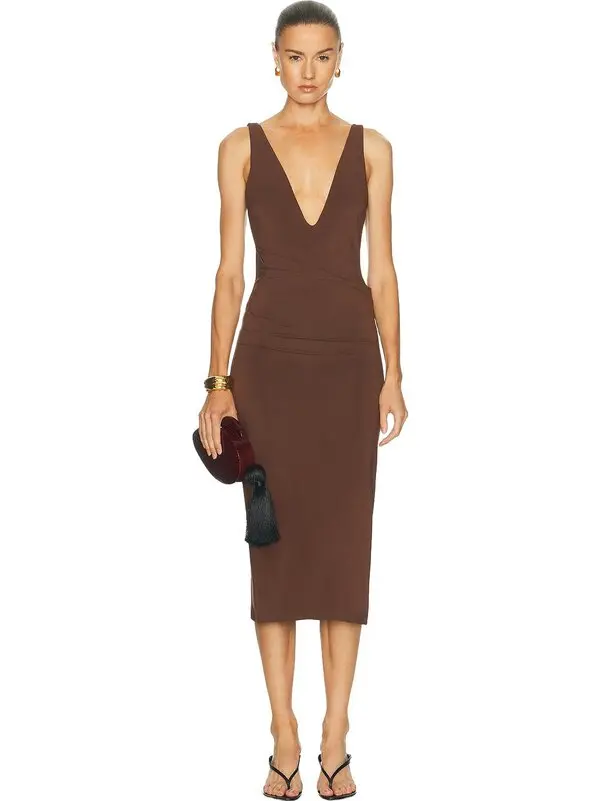 EAVES Prava Midi Dress - Chocolate Brown