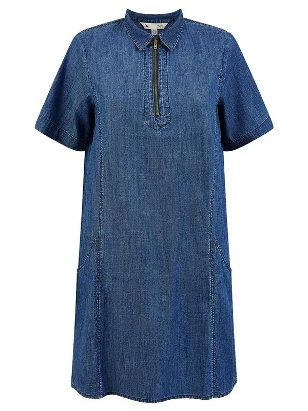 YUMI Cotton Chambray Tunic Dress With Zip Neckline - Blue