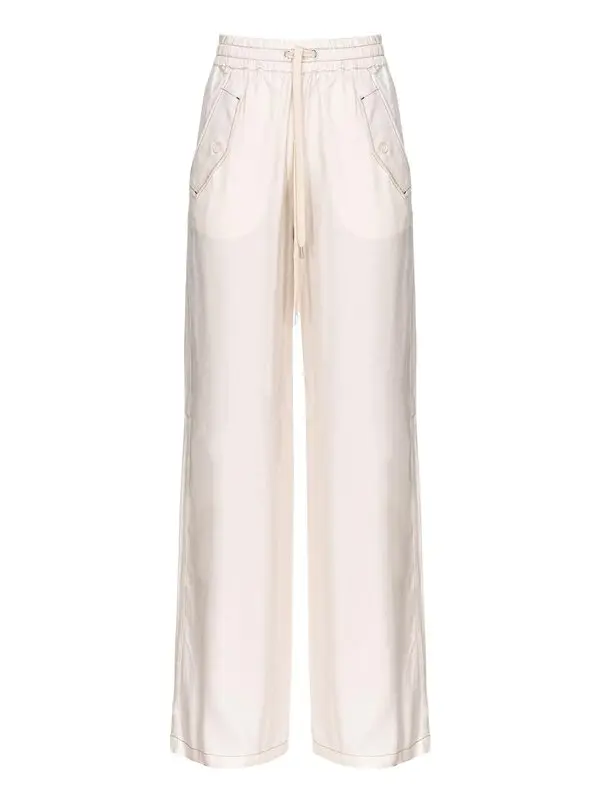 Pinko Wide-leg High-waisted Trousers With Drawstring Waist - White