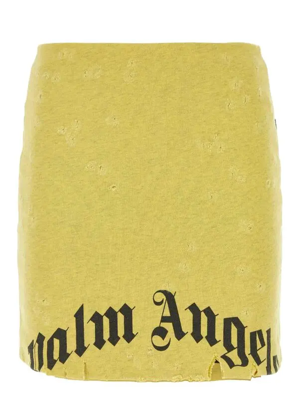 Palm Angels Logo Printed Distressed Mini Skirt - Yellow