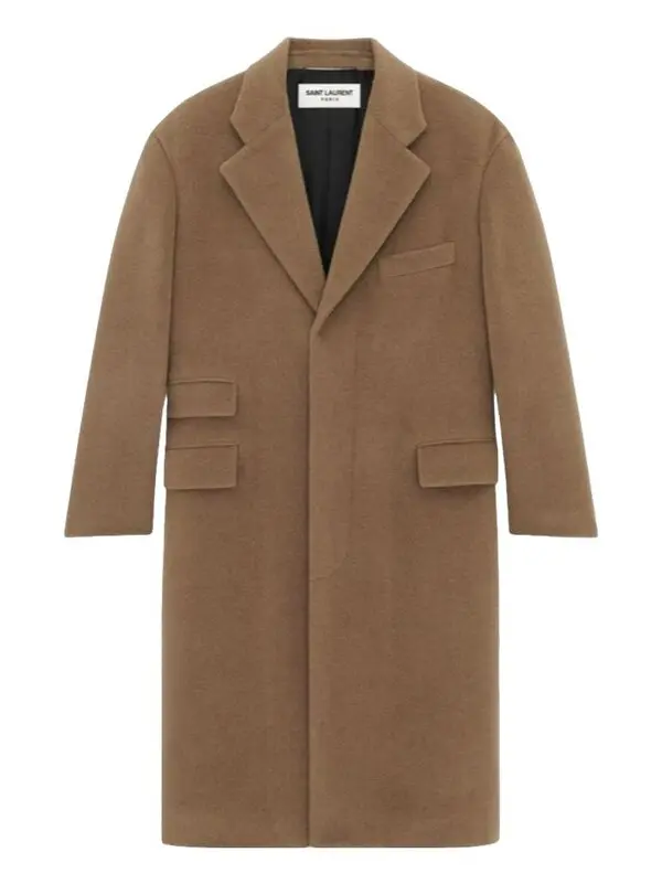 Saint Laurent Single-breasted Long-sleeved Coat - Light Brown