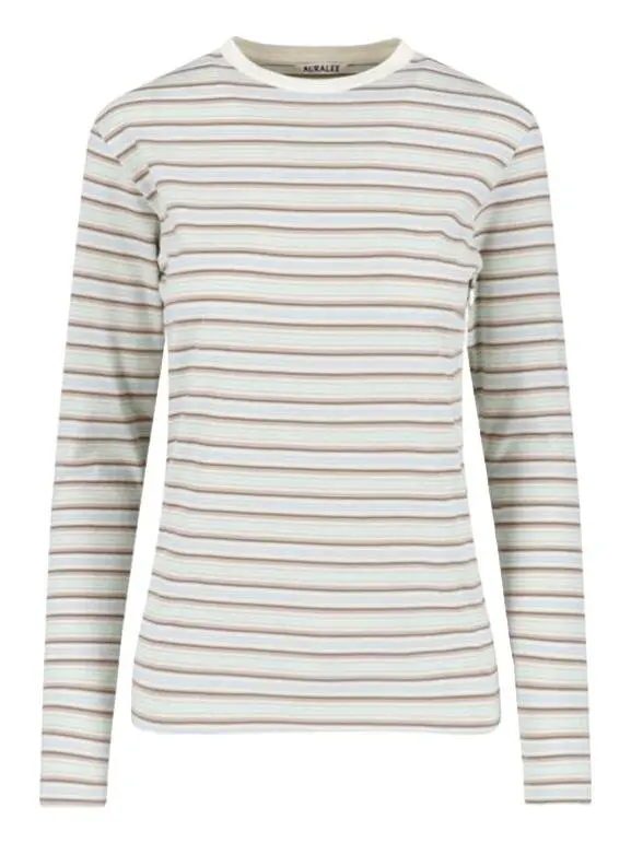 Auralee Striped Long Sleeve T-shirt - White