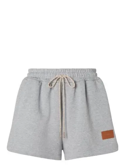 Fendi Mélange Cotton Jersey Shorts With Leather Patch - Grey