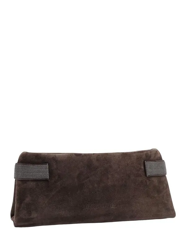 Brunello Cucinelli Suede Clutch Bag With Monili Detailing - Black