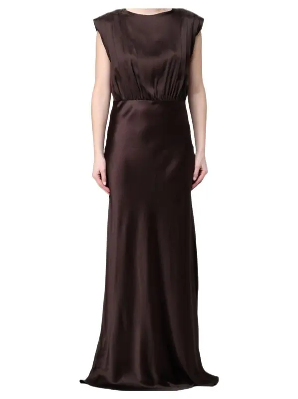 SEMICOUTURE Sleeveless Draped Maxi Dress With Open Back - Black