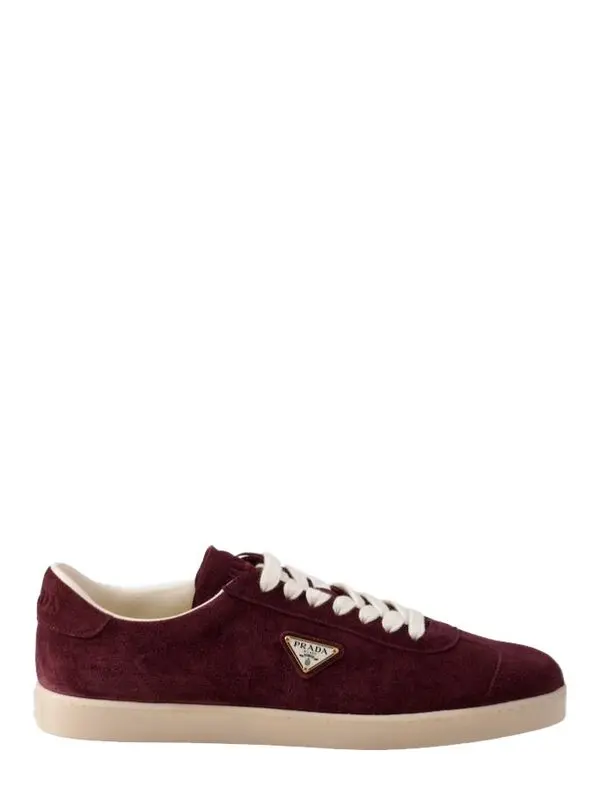 Prada Suede Lace-up Sneakers With Logo Detailing - Wine Red