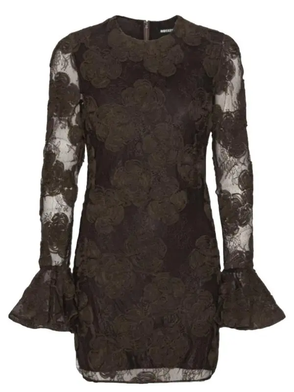 ROTATE BY BIRGER CHRISTENSEN 3d Flower Lace Mini Dress - Dark Brown