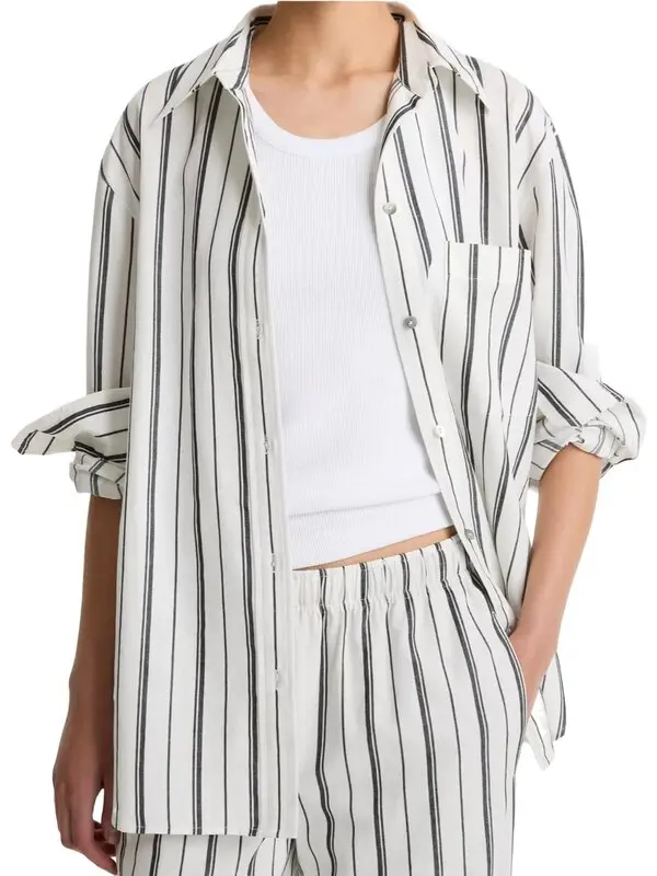 Vince Striped Long Sleeve Pocket Shirt - White