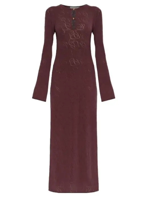 BY MALENE BIRGER Long Sleeve Floral Openwork Maxi Dress - Claret
