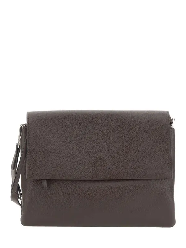 GIANNI CHIARINI Textured Leather Shoulder Bag With Magnetic Flap Closure - Brown