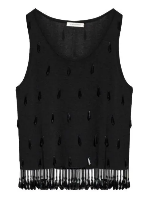 BY MALENE BIRGER Sleeveless Round Neck Vest With Tassel Details - Black