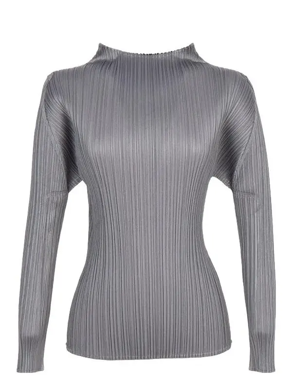 Issey Miyake Long Sleeve T-shirt With Pleated Details - Gray