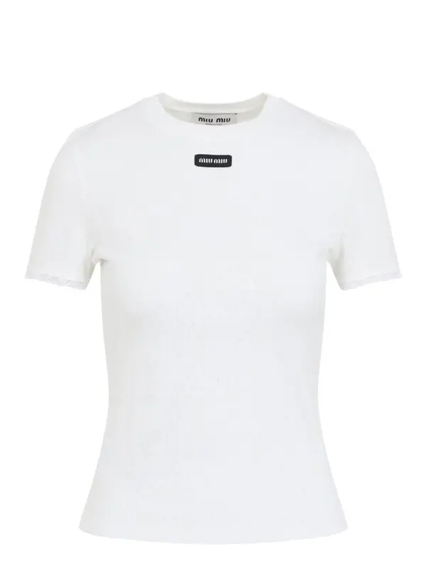 Miu Miu Lace-trimmed Logo Patch T-shirt - White