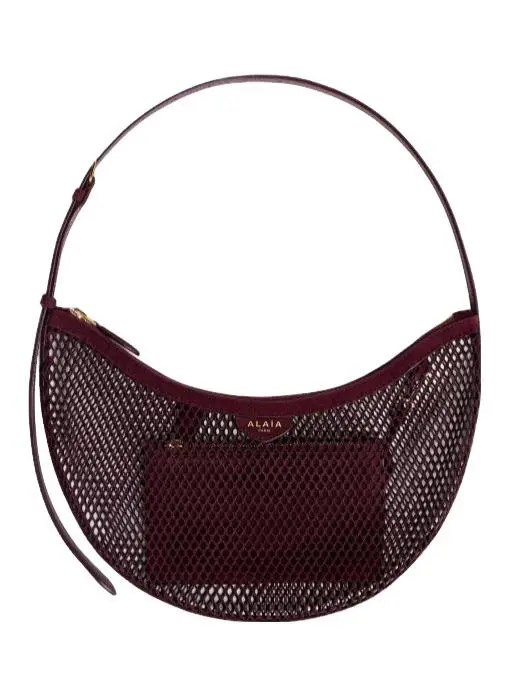 Alaïa Demi Lune Bag In Fishnet And Suede - Garnet Red