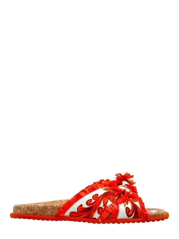 Dolce & Gabbana Majolica Print Brocade Flat Slippers - Red