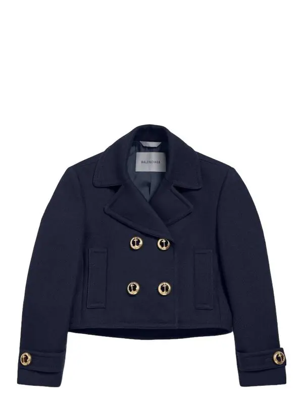 Balenciaga Cropped Peacoat - Navy Blue