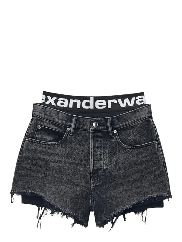 Alexander Wang Logo Bike Short Layered Denim Shorts - Black