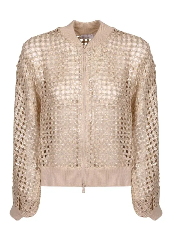 Brunello Cucinelli Long Sleeve Zip Up Cardigan - Nude