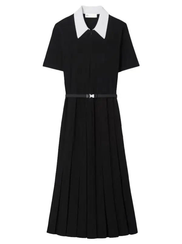 Tory Burch T Monogram Pointelle Pleated Dress - White/black