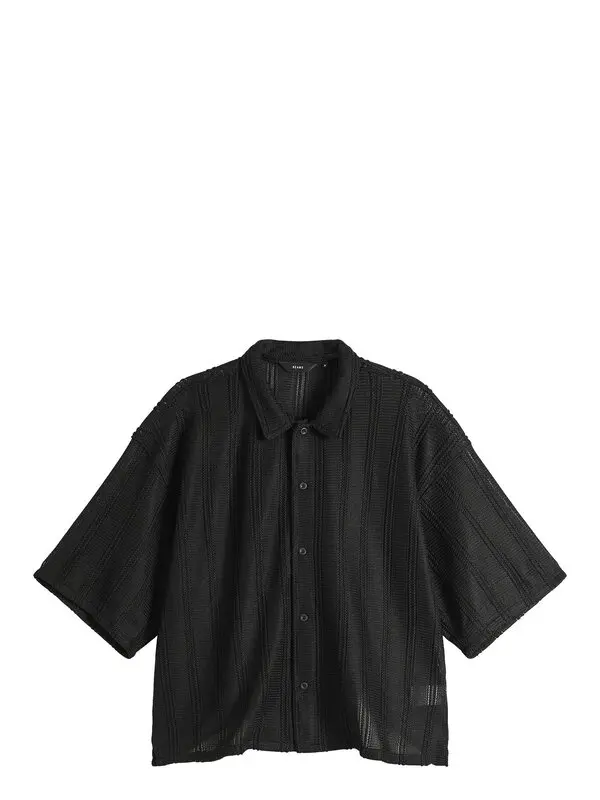 BEAMS Mesh Open Collar Shirt - Black