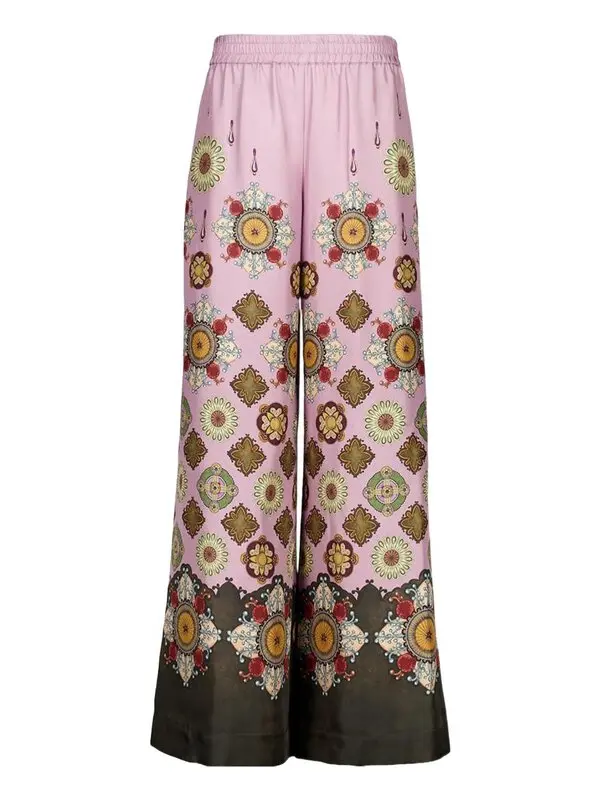 La DoubleJ Plissé Palazzo Pants With Nucleus Print - Pink