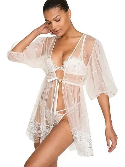 Victoria's Secret Atelier Bridal Embellished Tulle Short Robe - Print