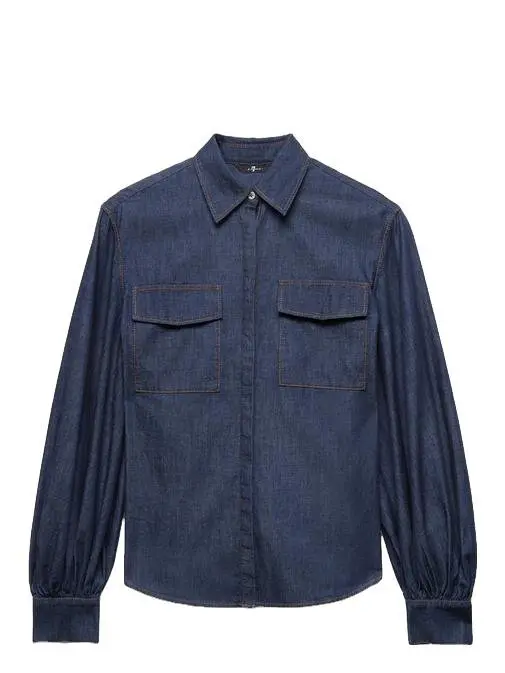 7 For All Mankind Long Sleeve Denim Shirt - Blue