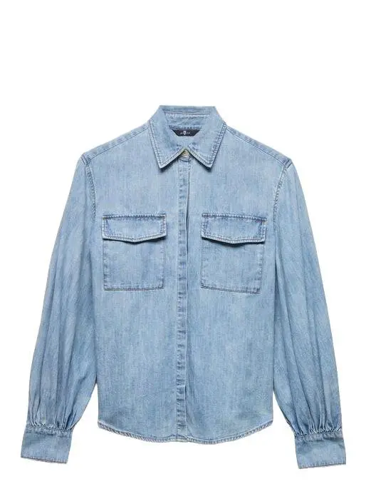 7 For All Mankind Long Sleeve Denim Shirt - Blue / Denim / Stripe