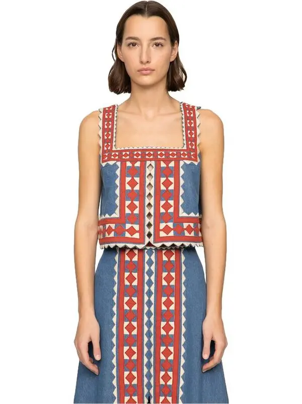 Sea Stina Sleeveless Geometric Applique Top - Stripe