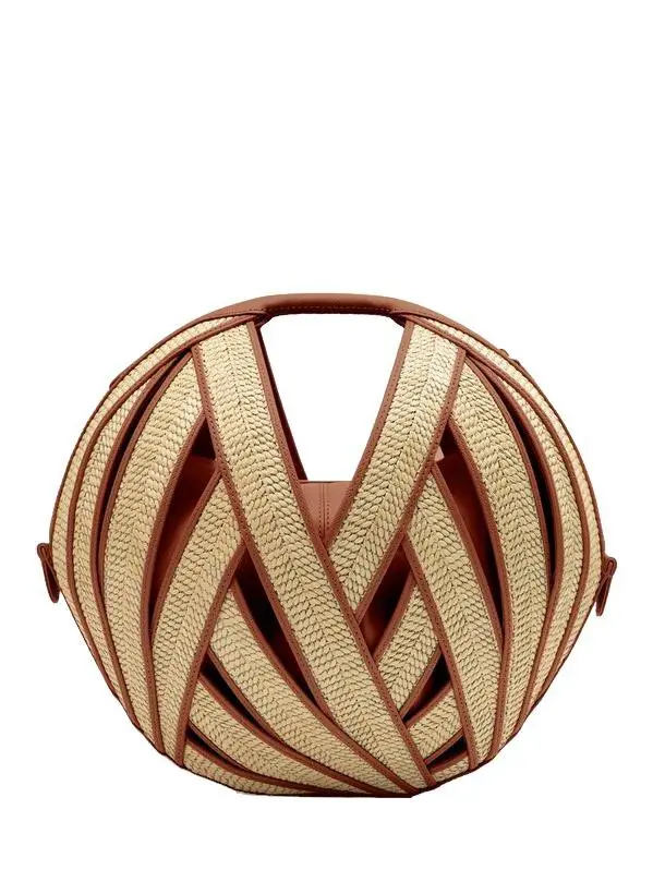 Perrin Le Panier Raffia Basket Purse With Top Handle - Red