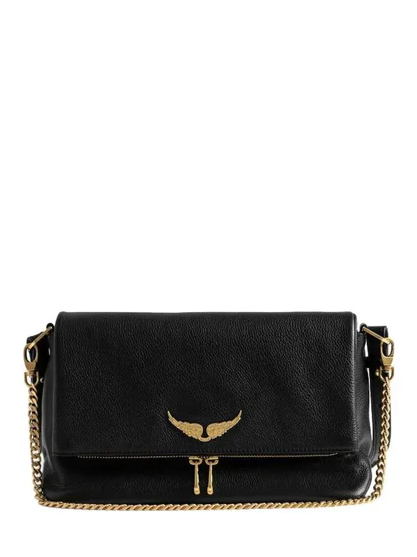 Zadig&Voltaire Rocky Ii Grained Leather Shoulder Bag With Embellished Wings - Black