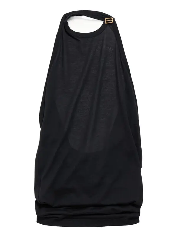 Balenciaga Draped Transparent Jersey High Neck Sleeveless Top - Black
