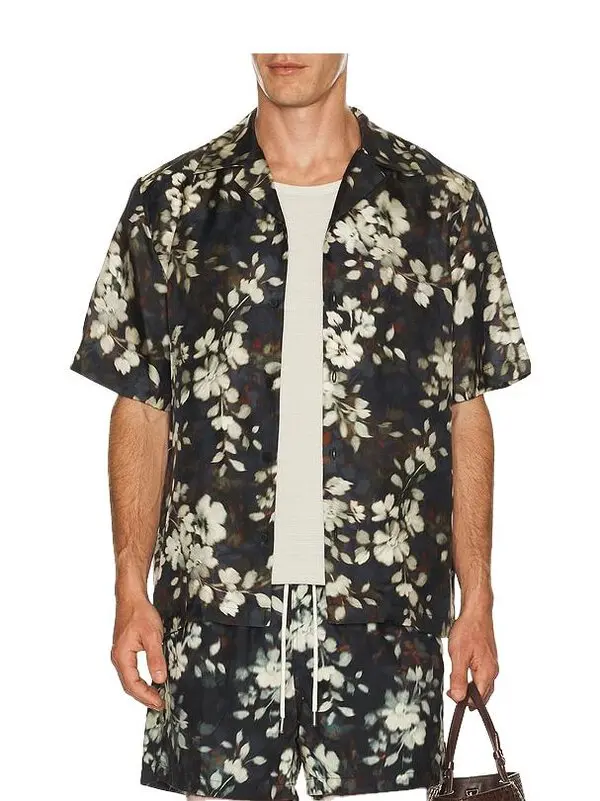 Simkhai Casper Printed Silk Shirt In . Also - Multi