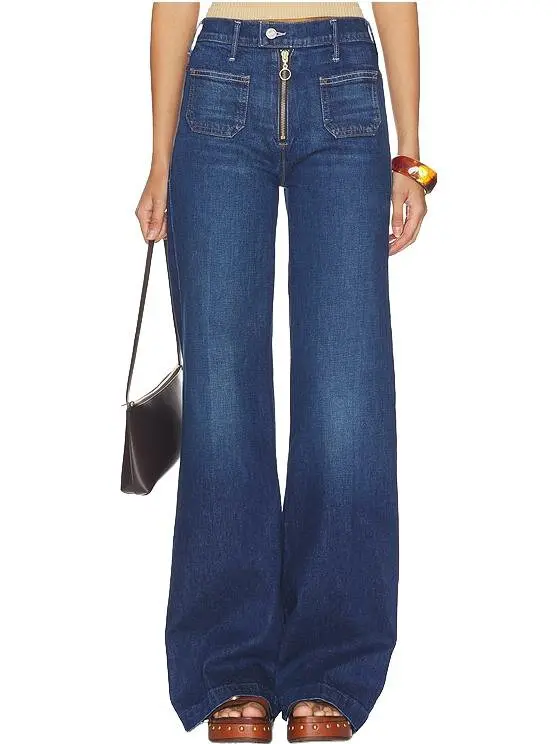 MOTHER The Patch Pocket Hustler Roller Exposed Zip Heel Jeans - Blue