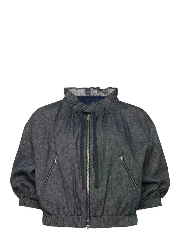 Cinq À Sept Ruffled-collar Herringbone Jacket - Blue