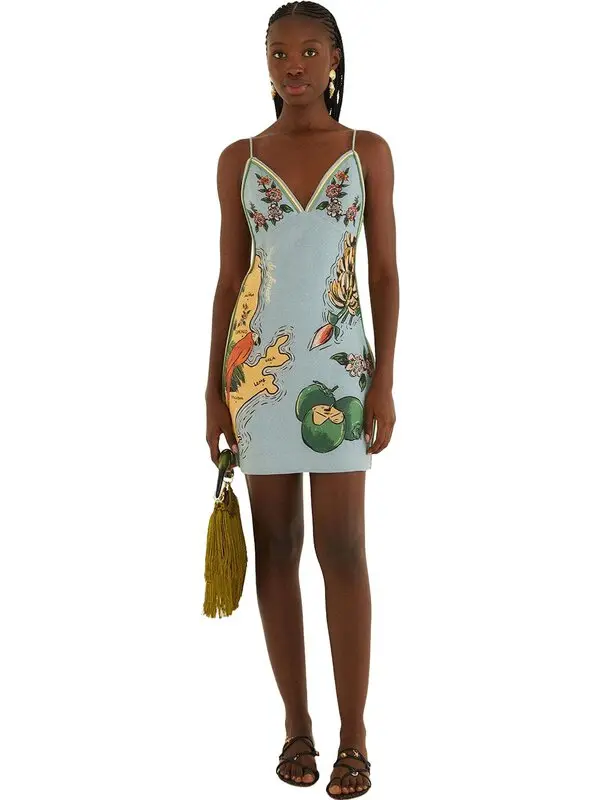 Farm Rio Blue Beaches Path Ballon Mini Dress - Beaches Path Multicolor