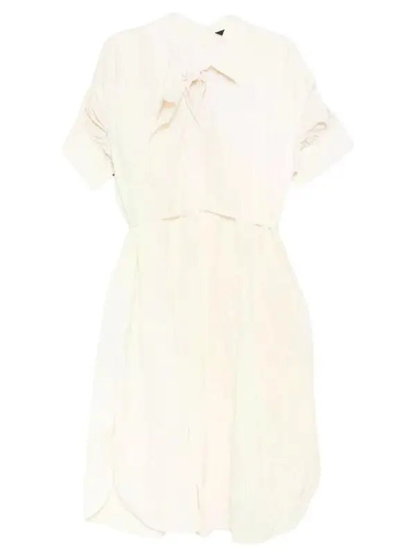 JUUN.J Ivory White Ruched Sleeve Dress - Neutrals