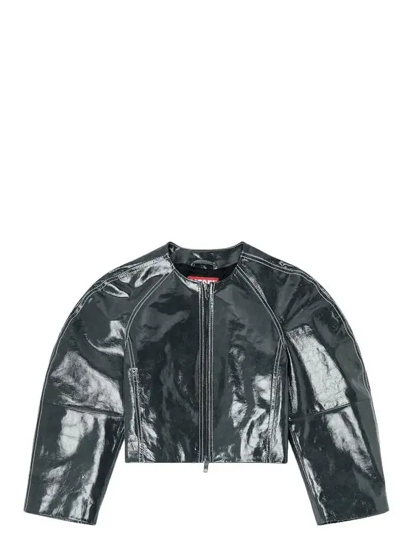 DIESEL® Patent Leather Cropped Jacket With Cocoon Sleeves - Grey