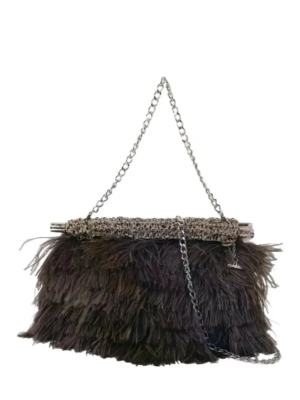 ANTEPRIMA Feather-trim Woven Shoulder Bag - Brown