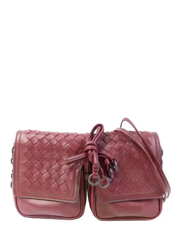 Bottega Veneta Intrecciato Weave Leather Shoulder Bag - Red
