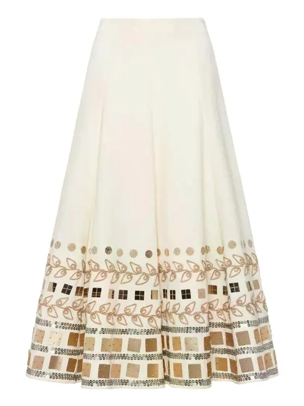 Cinq À Sept Embellished Cotton Skirt - Neutrals