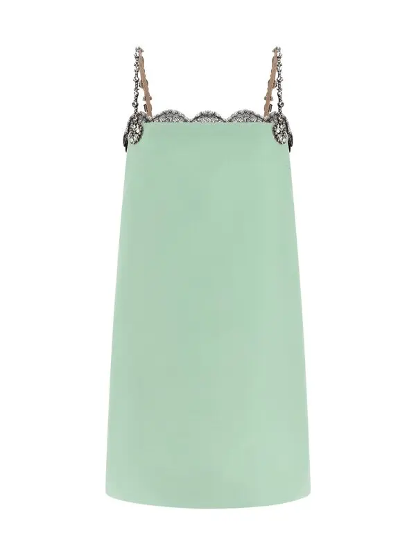 Valentino Garavani Crystal Embellished Wool Silk Mini Dress - Green
