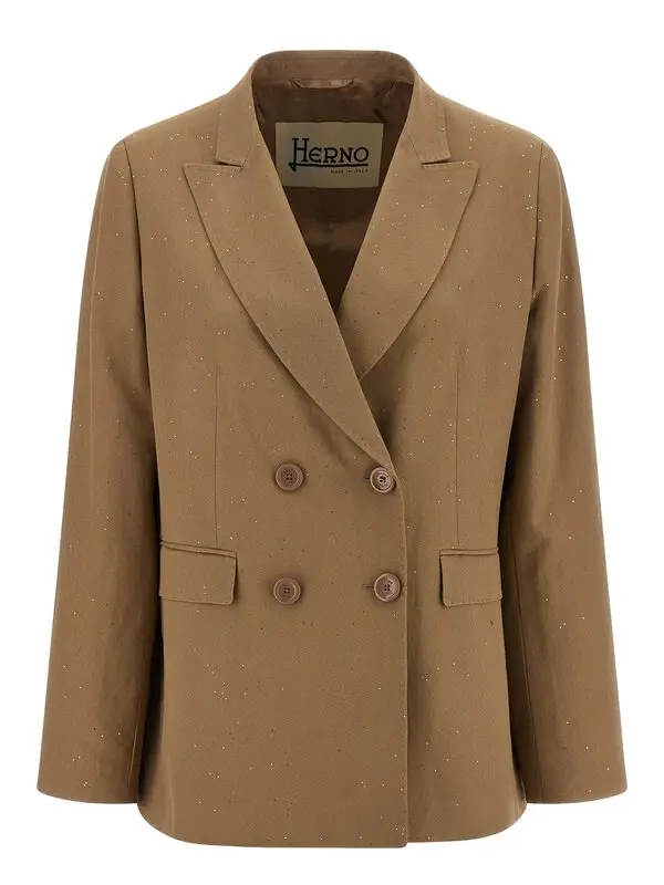 Herno Micro Sequin Embellished Double-breasted Blazer - Cream