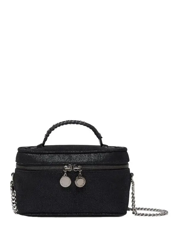 Stella McCartney Faux Leather Makeup Bag With Metallic Sheen And Chain-link Trim - Black