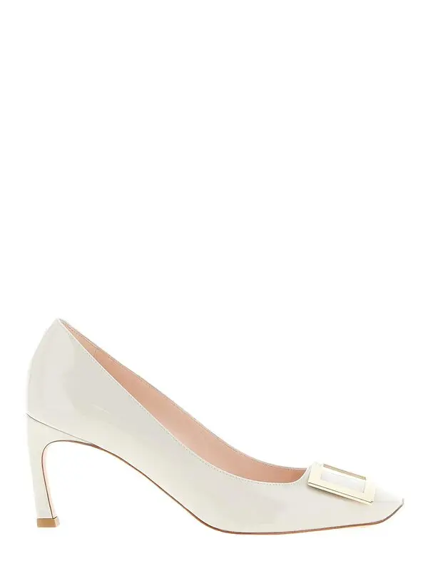 ROGER VIVIER Trompette Patent Leather Pumps With Metal Buckle - Gray