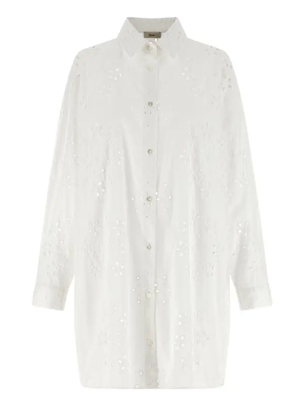 Herno Broderie Anglaise Cotton Shirt - White