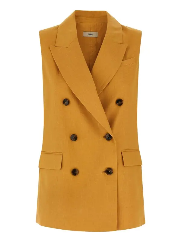 Herno Linen Double-breasted Vest - Yellow